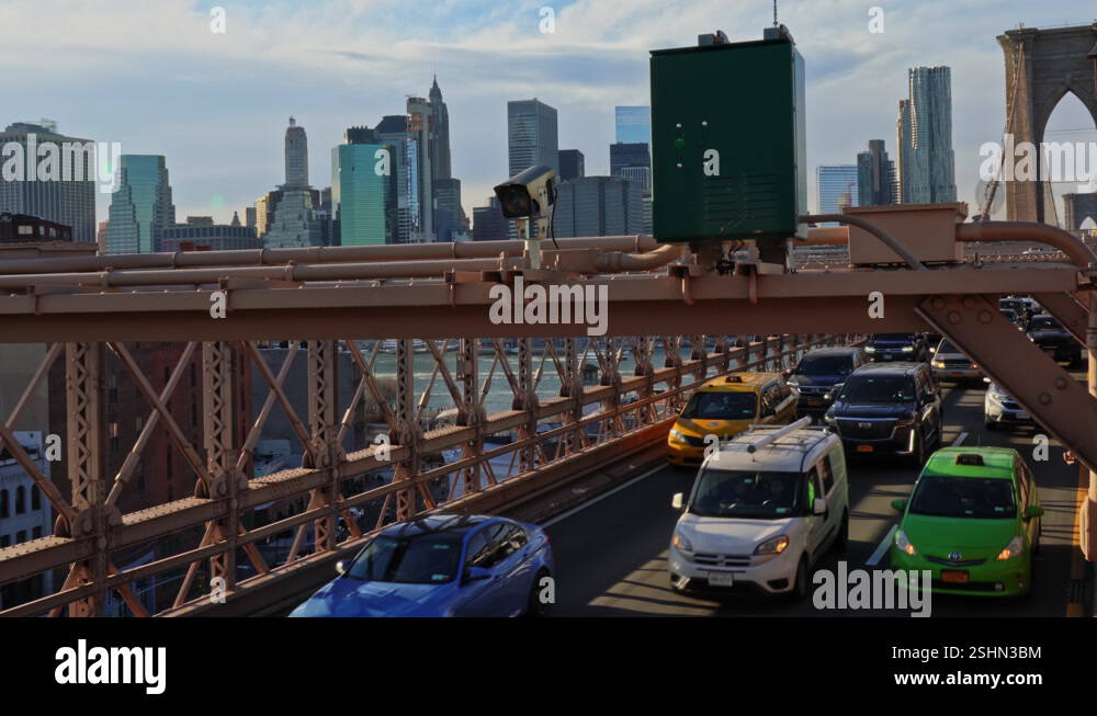 Brooklyn Bridge road and city skyline New York City Stock Video Footage ...
