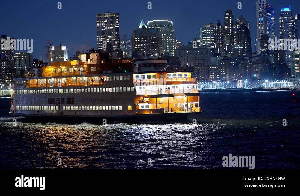 Staten Island Ferry in New York at night - NEW YORK CITY, USA ...