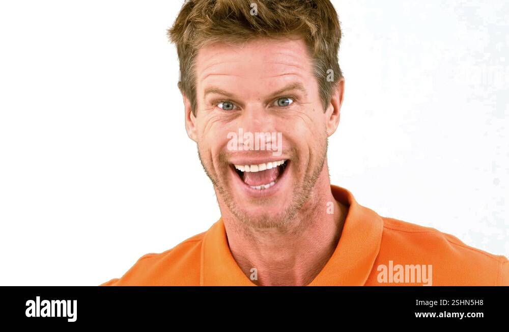 Man being surprised on white background Stock Video Footage - Alamy