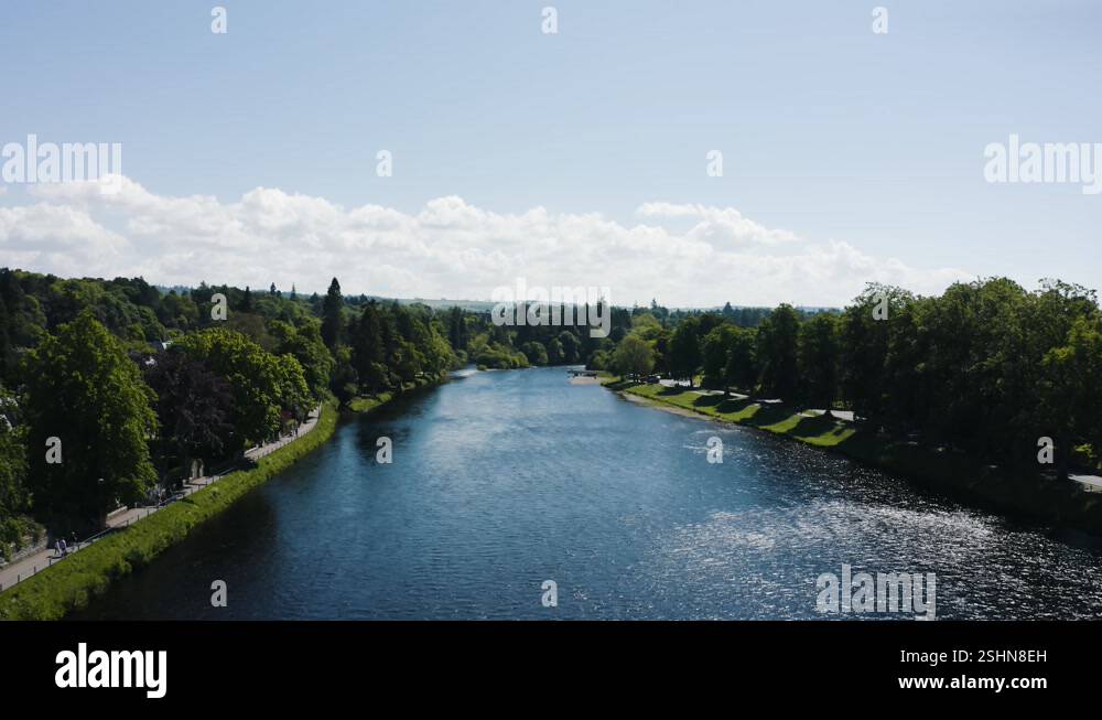 Aerial view of the River Ness on the outskirts of Scotland's city of ...