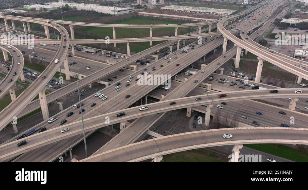 Establishing aerial shot of I-10 Freeway and Beltway 8 freeway in ...