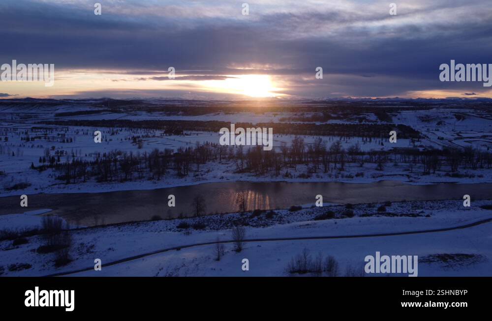Majestic Winter Sunset: Drone Footage of Canadian Communities Stock ...