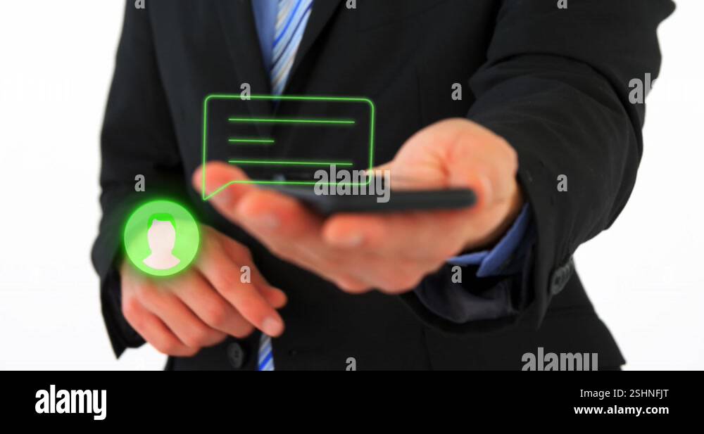 Animation of profile icon and message icon against mid section of ...