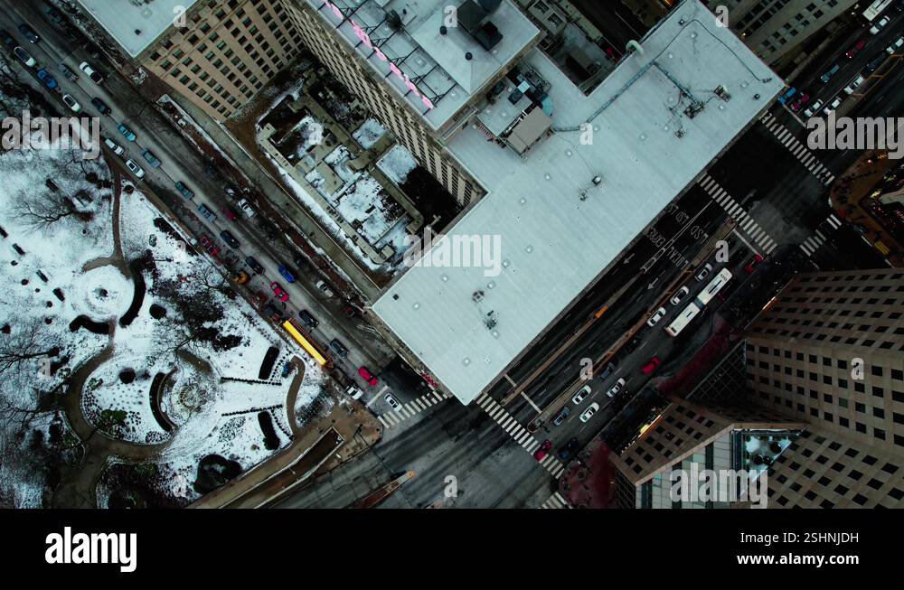 from top down tilting up revealing incredible view of chicago downtown ...