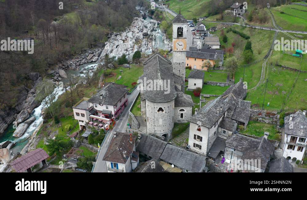 Ancient stone bell tower in Val Verzasca, beautiful valley, Switzerland ...