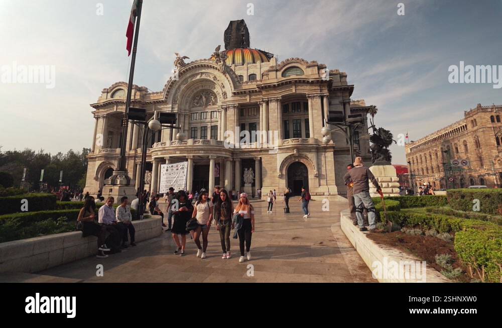 Palace of Fine Arts is a prominent cultural center in Mexico City. Slow ...