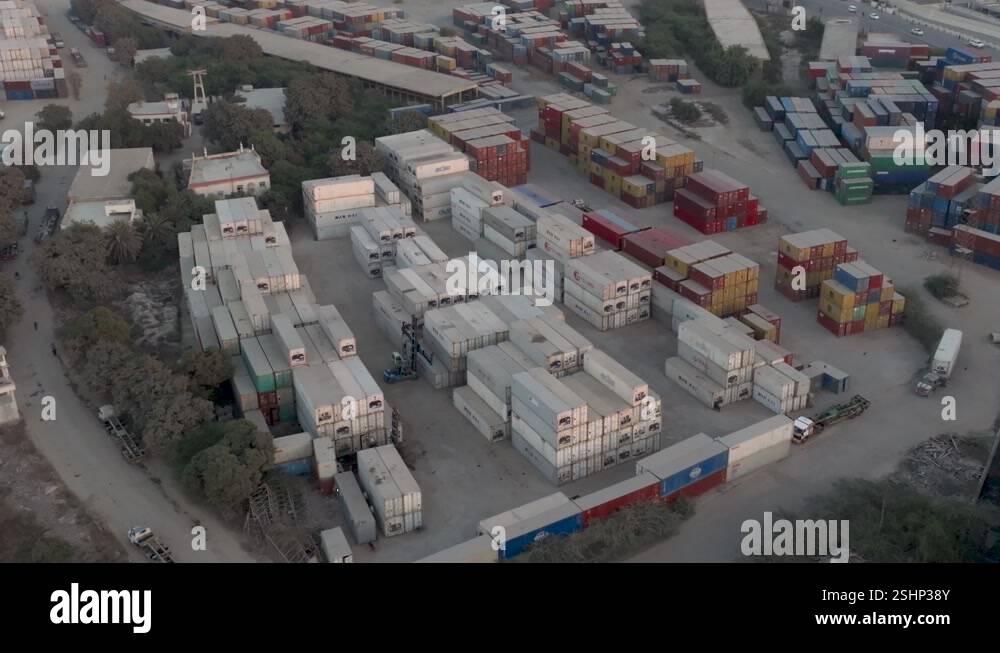 A shipping container yard having stacks of containers - Karachi ...
