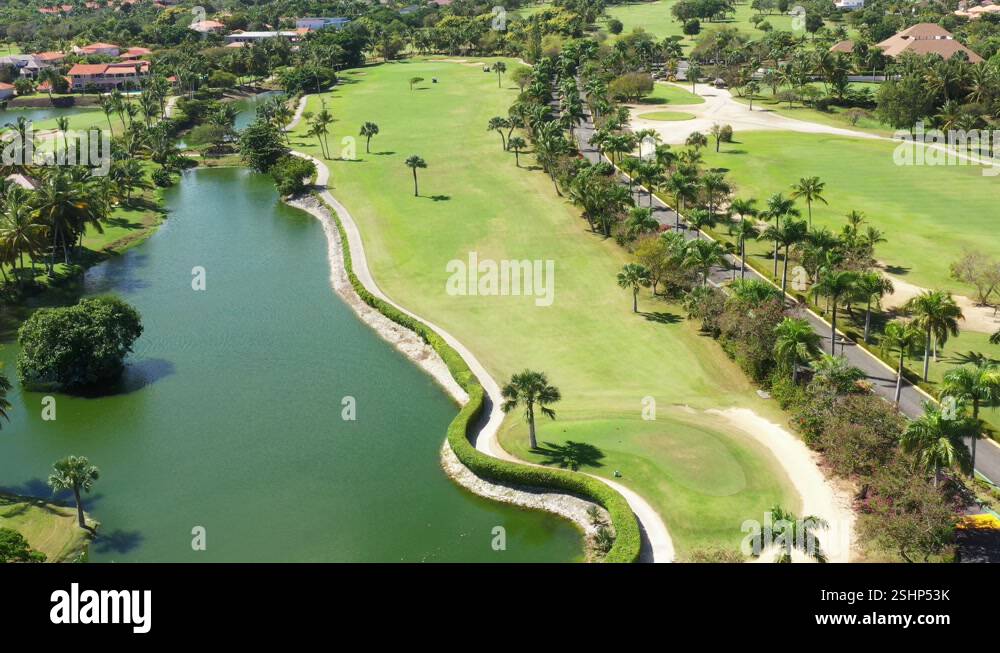 Golf club field with playing golfers. Aerial view Stock Video Footage ...
