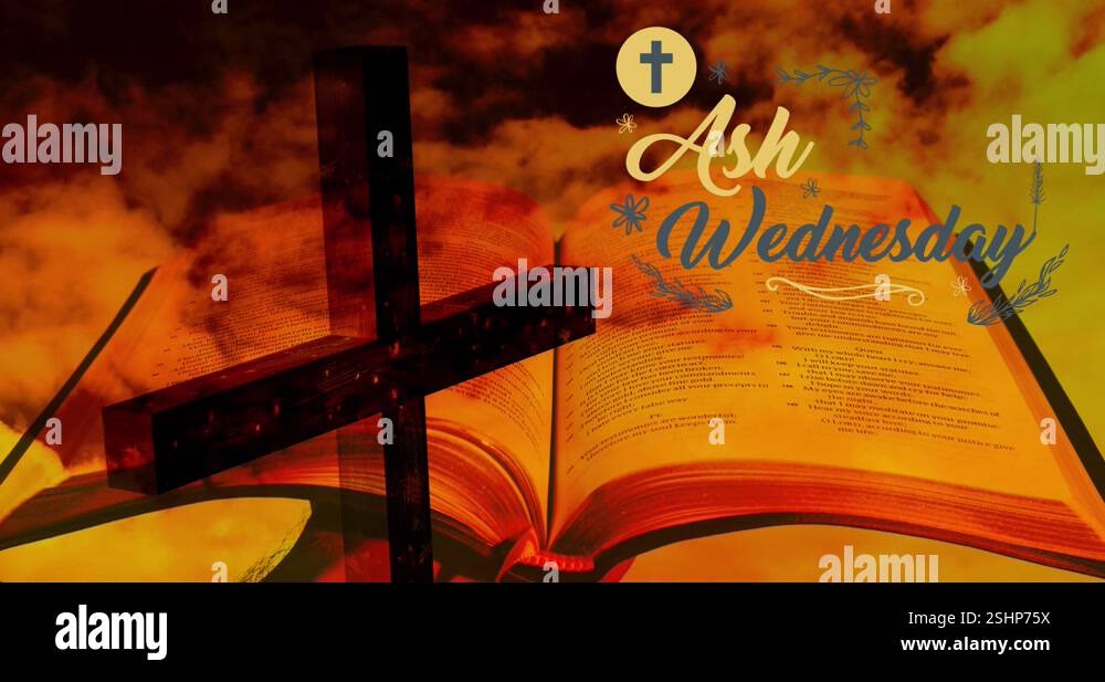 Animation of ash wednesday over christian cross and bible Stock Video ...
