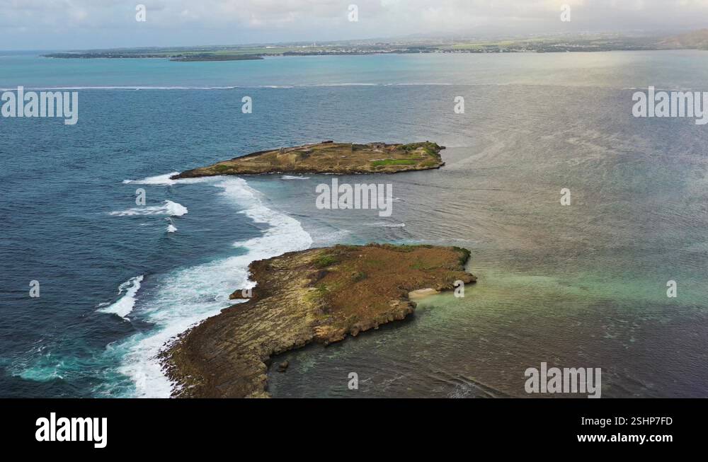 Aerial view of two small desert and unpopulated islands, Mauritius ...