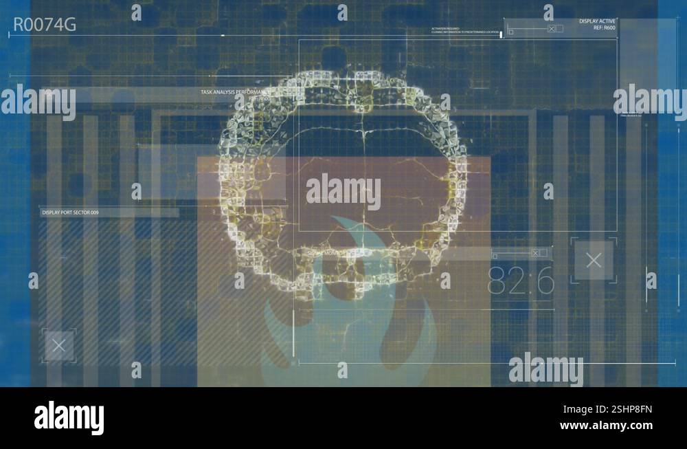 Animation of human brain, firewall, statistics and data processing ...