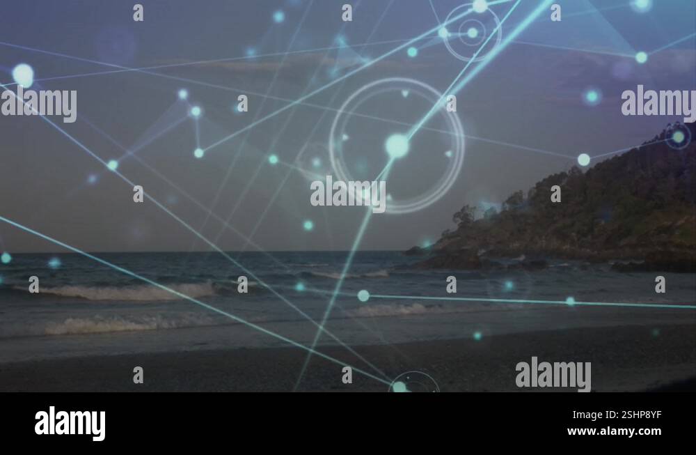 Animation of network of connections with spots over landscape Stock ...