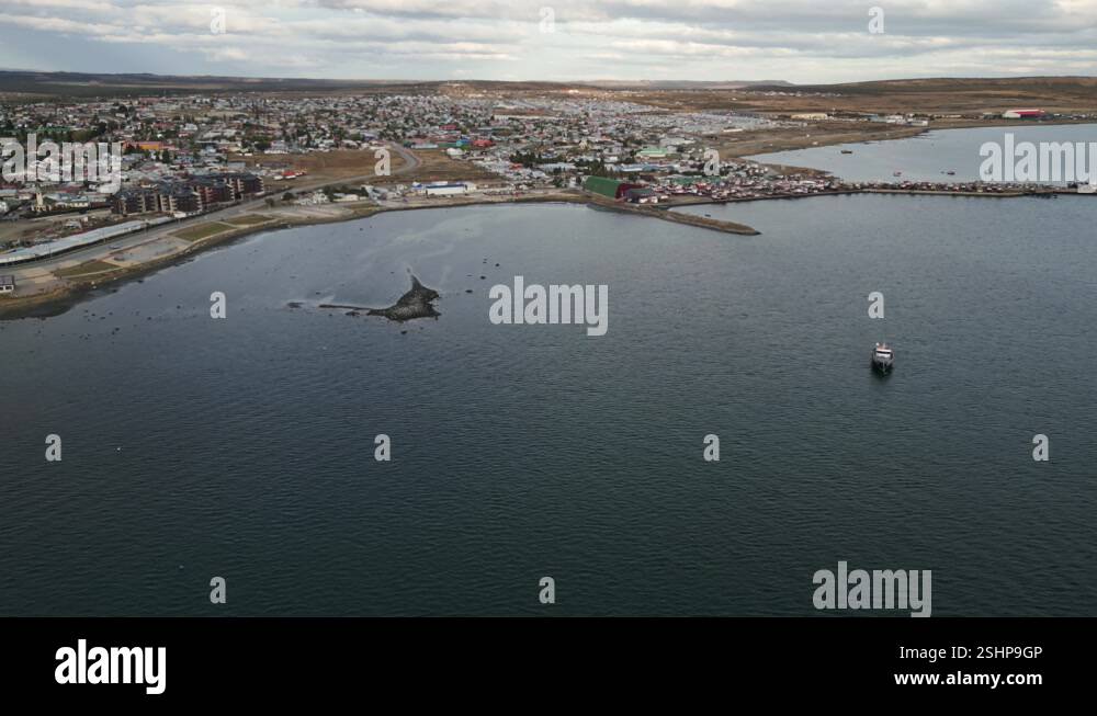 Gulf Montt in Puerto Natales Chile, Aerial Above Patagonian Port City ...