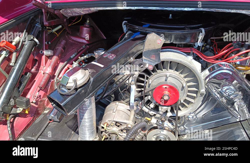 Eight cylinder 3.5 litre engine of Tatra 613 Czech car which is air ...