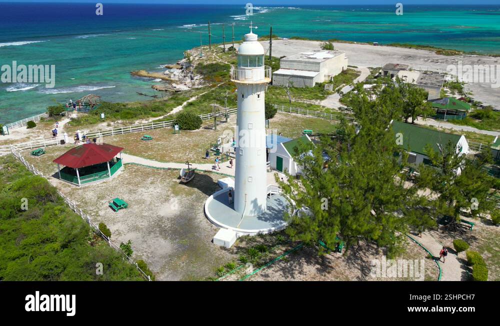 Grand Turk, Turks and Caicos, shore area and Lighthouse, aerial view ...