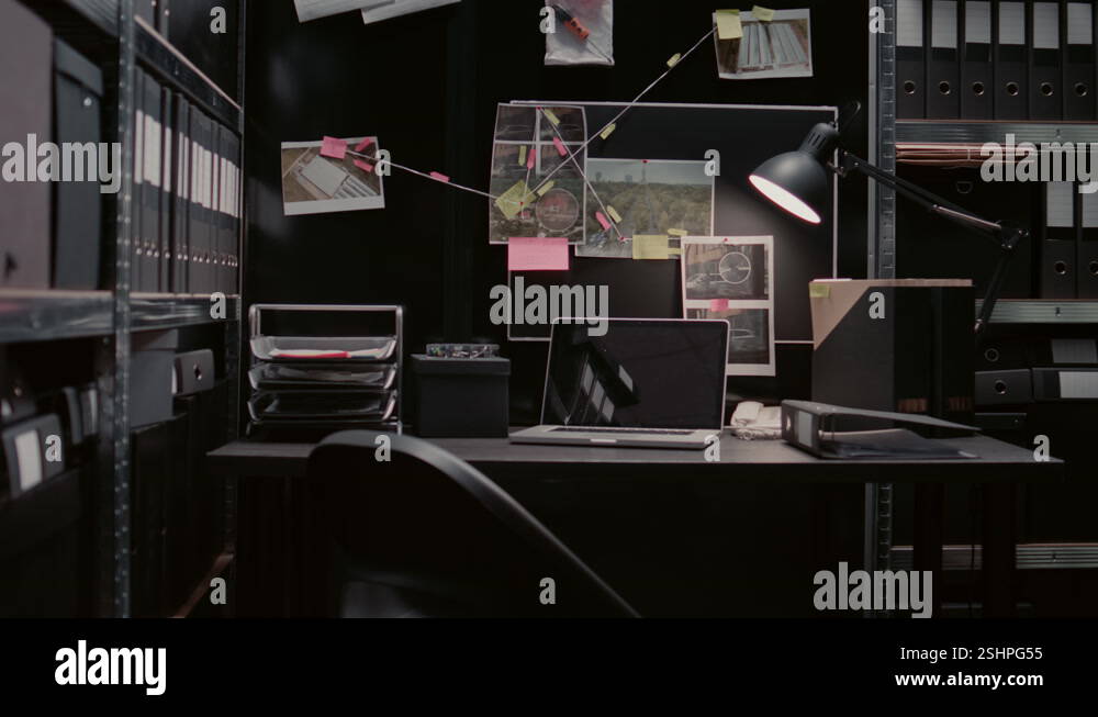 Empty incident room equipped with evidence board Stock Video Footage ...