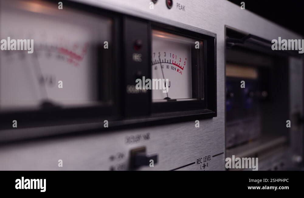 VU Meters of Vintage Audio Cassette Tape Player, Peak Levels, Close Up ...