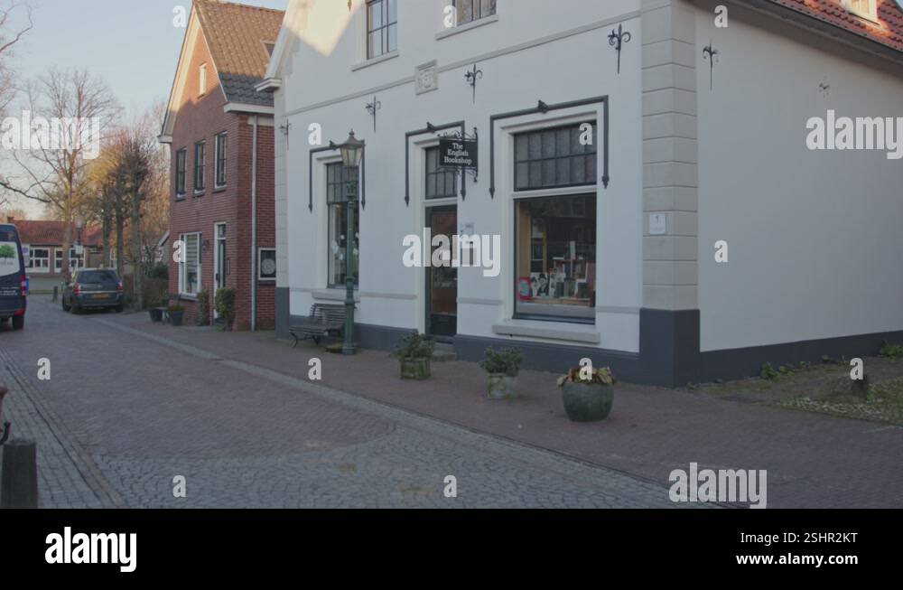 Tilt up of old English bookstore in monumental castle town Bredevoort ...