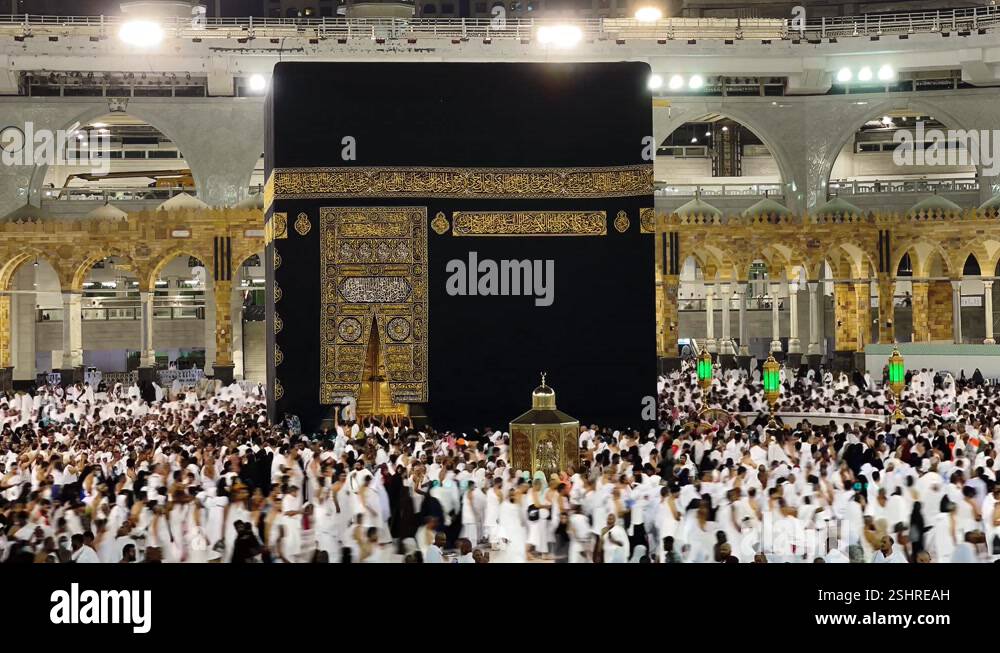 Muslims revolve around the Kaaba, Pilgrims circumambulate and pray the ...