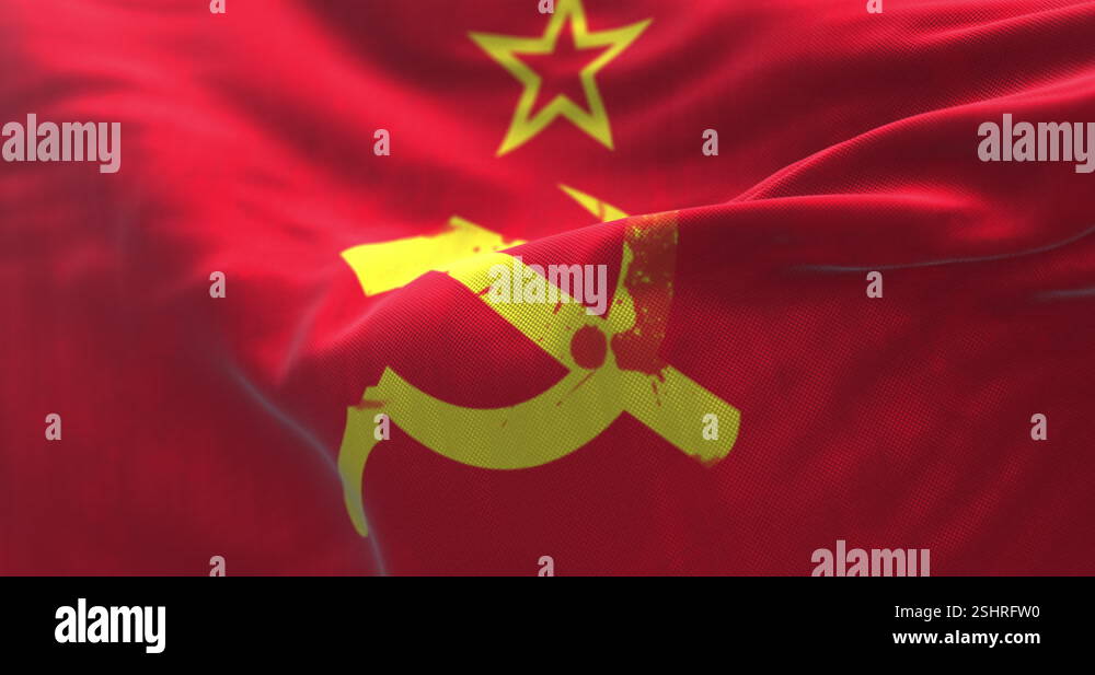 URSS CCCP Soviet Union flag waving with blood and words written. Loop ...