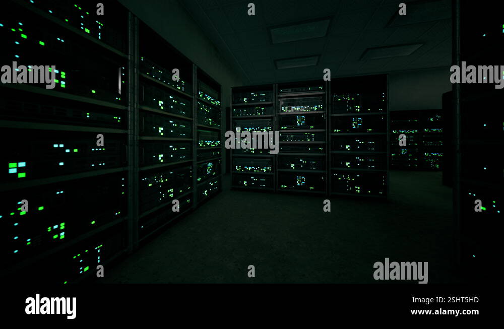 network server room with computers for digital tv ip communications ...