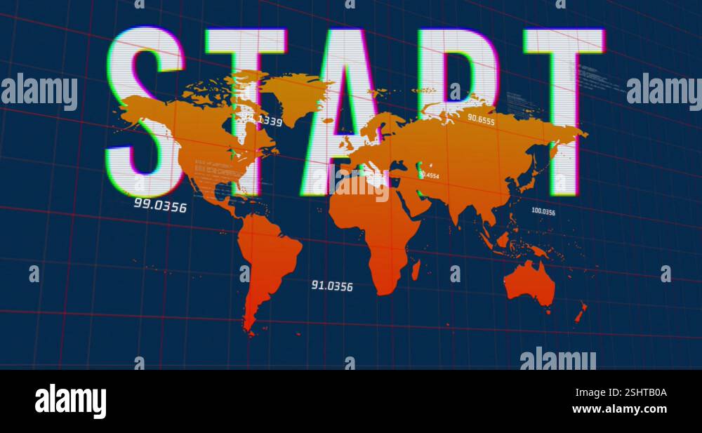 Animation of start text and numbers processing over world map Stock ...
