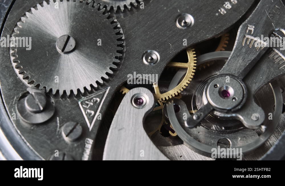 Clock Mechanism Rotates Close-Up, Detailed View Inside Stopwatch Stock ...