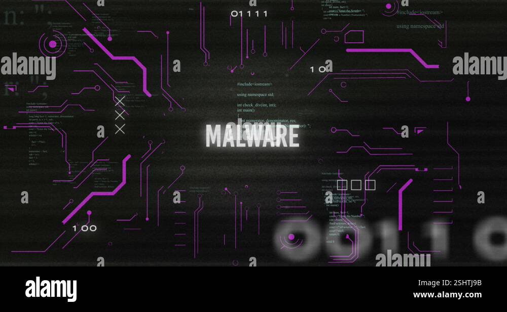 Animation of malware text in circuit board pattern over binary codes and Stock Video Footage - Alamy