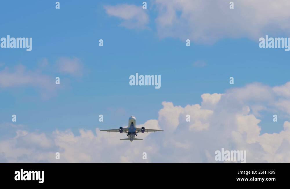 Passenger airplane, airliner is taking off and flying in the sky: slow ...