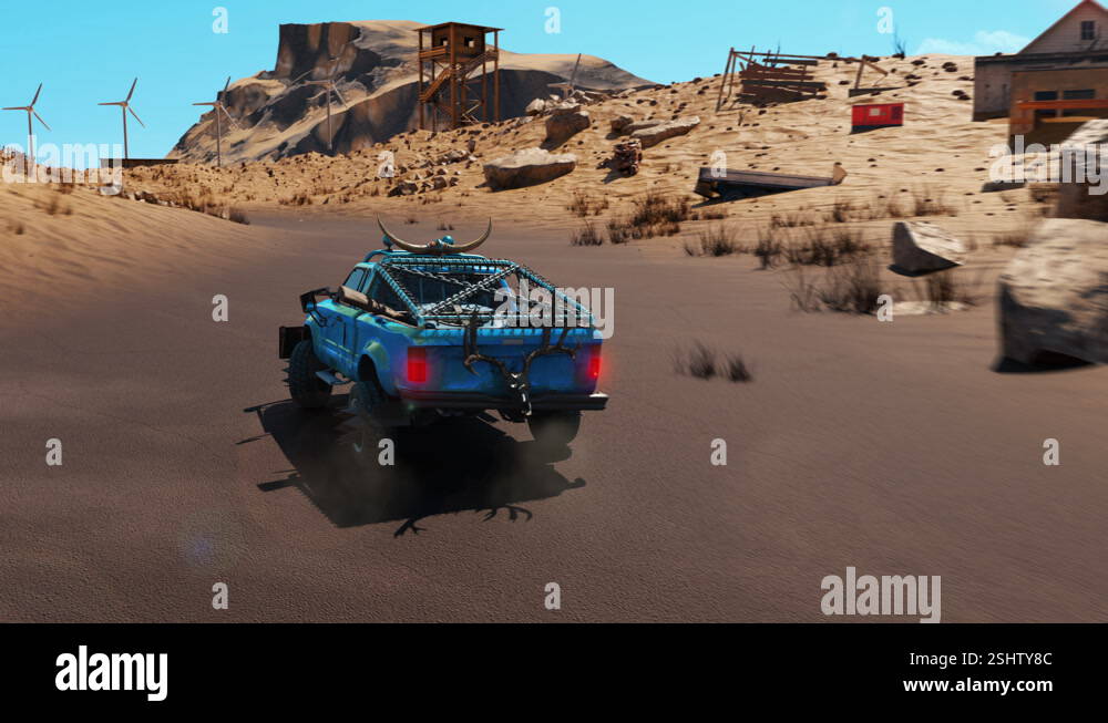 Drifting the racing car in the sandy map of a modern digital video game ...