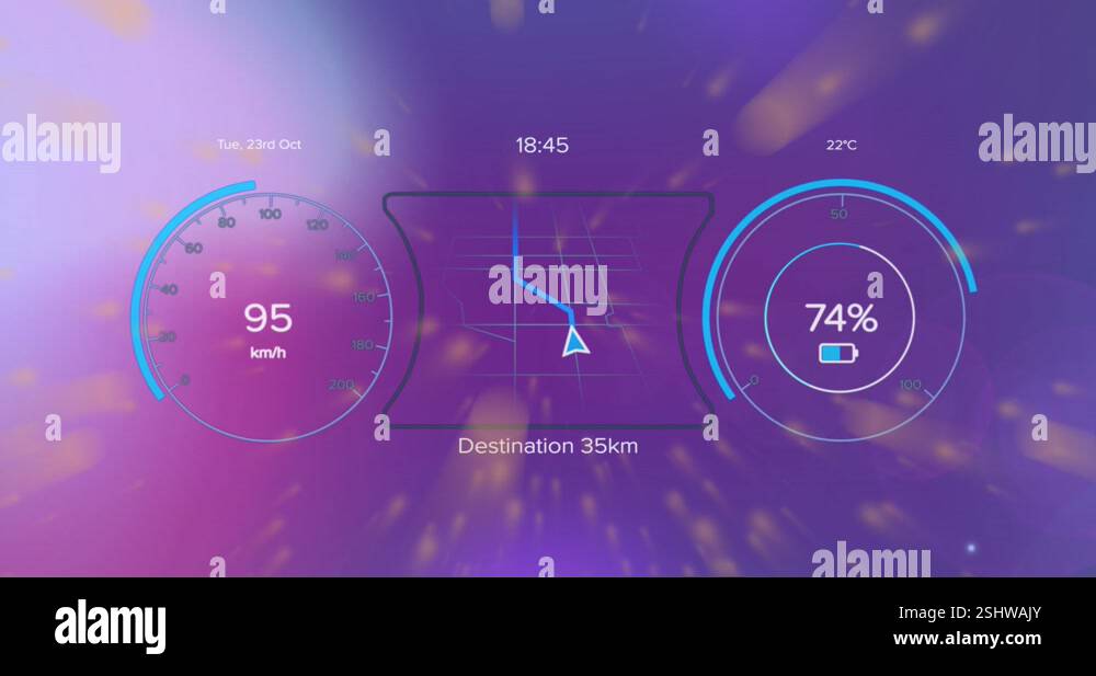 Animation of numbers in speedometer, map texture, arrow and loading ...