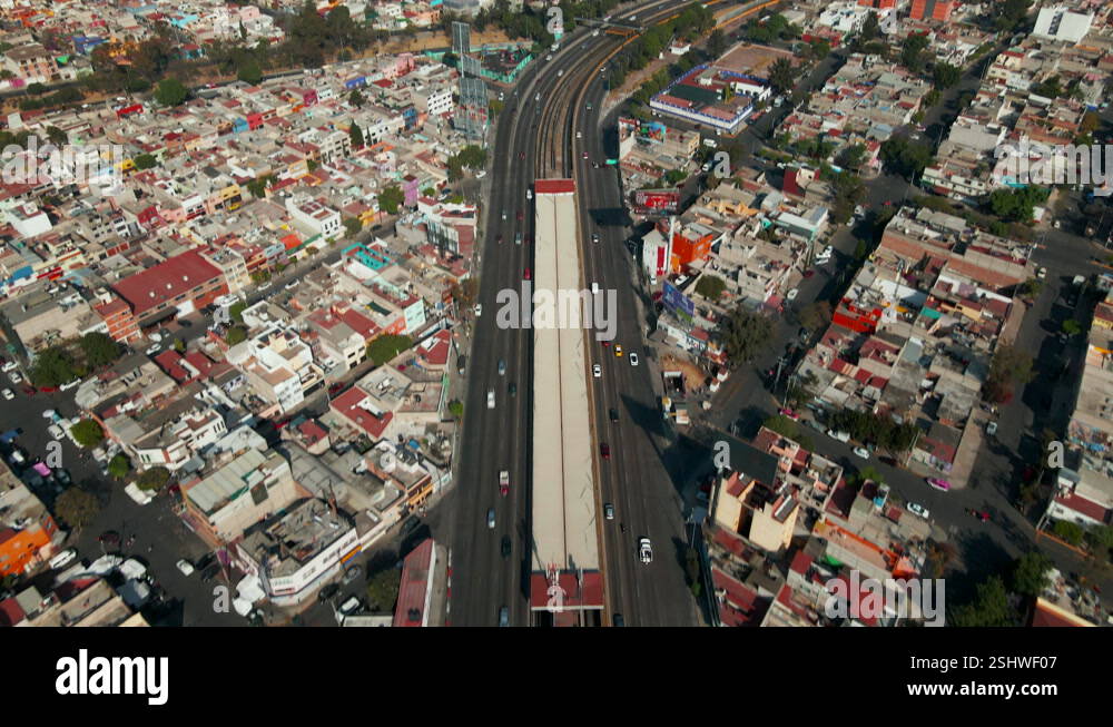 Mexico City traffic highway seen from an elevated perspective ...