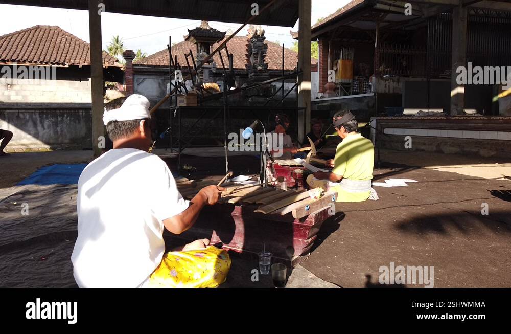 Gamelan Gambang Musicians Play in Banjar of Bali Indonesia, Traditional ...