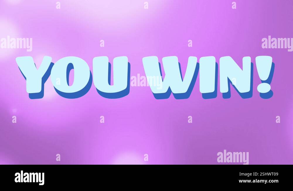 Animation of you win text with exclamation over geometric shapes, lens ...