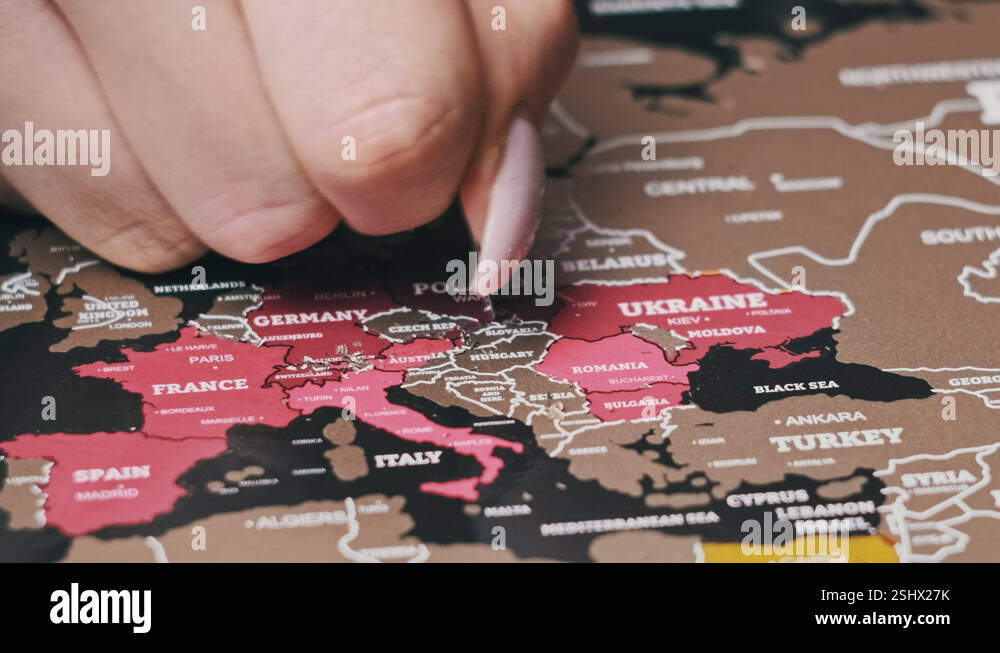 Female Hand Scratching Europe Countries on the Surface of Scratch World ...