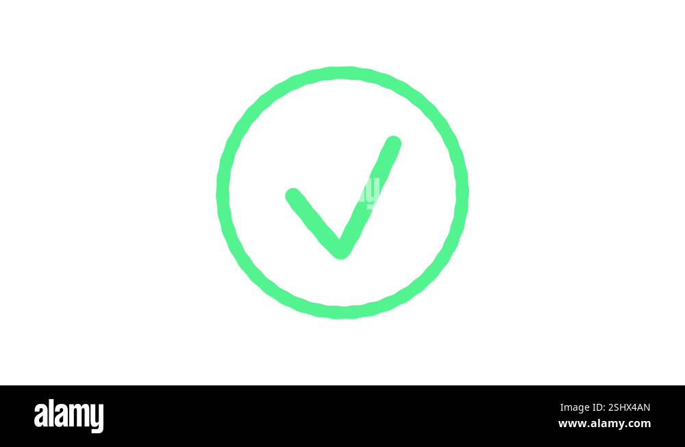 Funky cartoon check mark icon animation. Green check mark on white ...