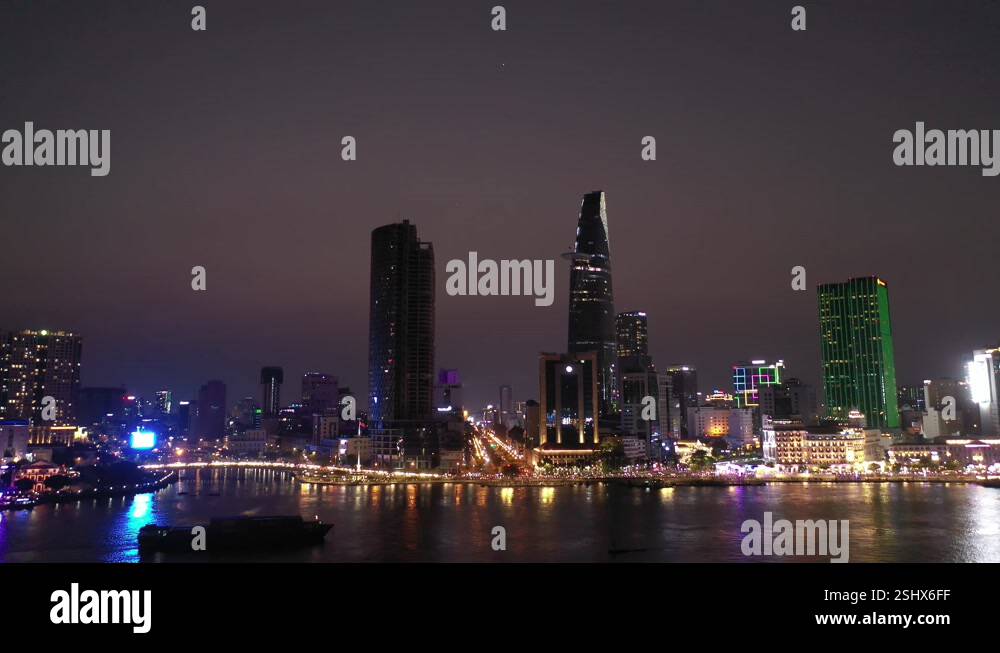 Ho Chi Minh City, Vietnam iconic Skyline and Saigon river waterfront ...