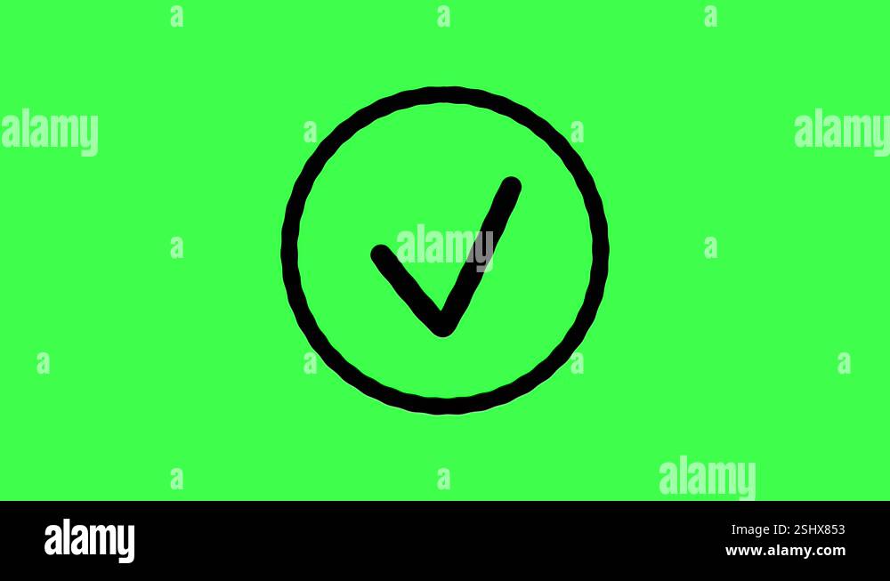 Funky cartoon check mark icon animation. Black check mark on white ...