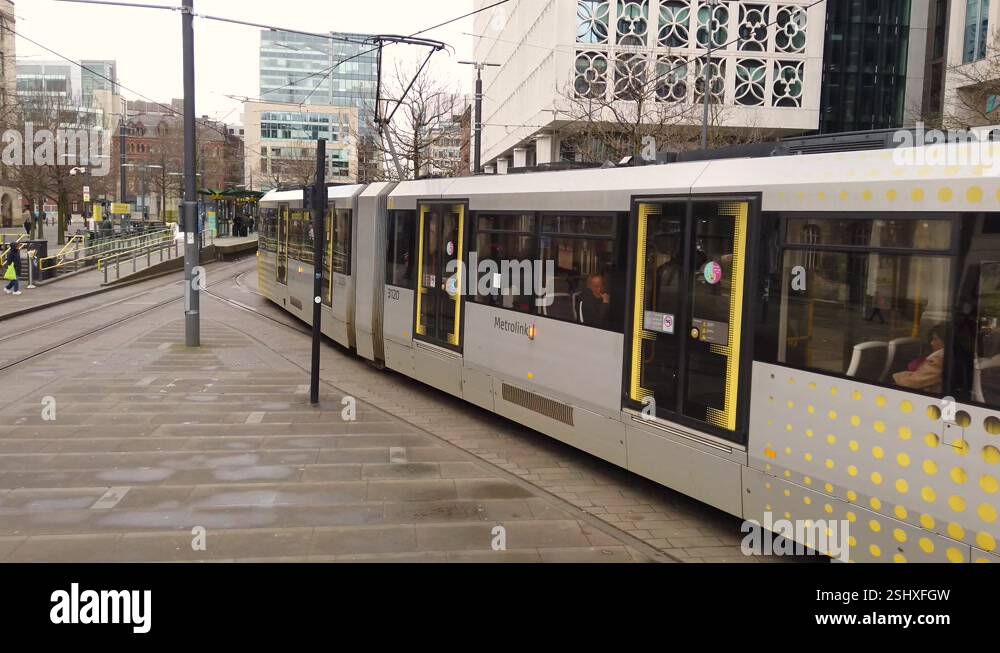Tram on the Manchester City Centre tramway, Manchester, UK Stock Video ...