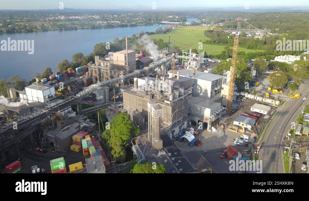 Aerial drone view of Manildra flour mill at Bomaderry in the Shoalhaven ...