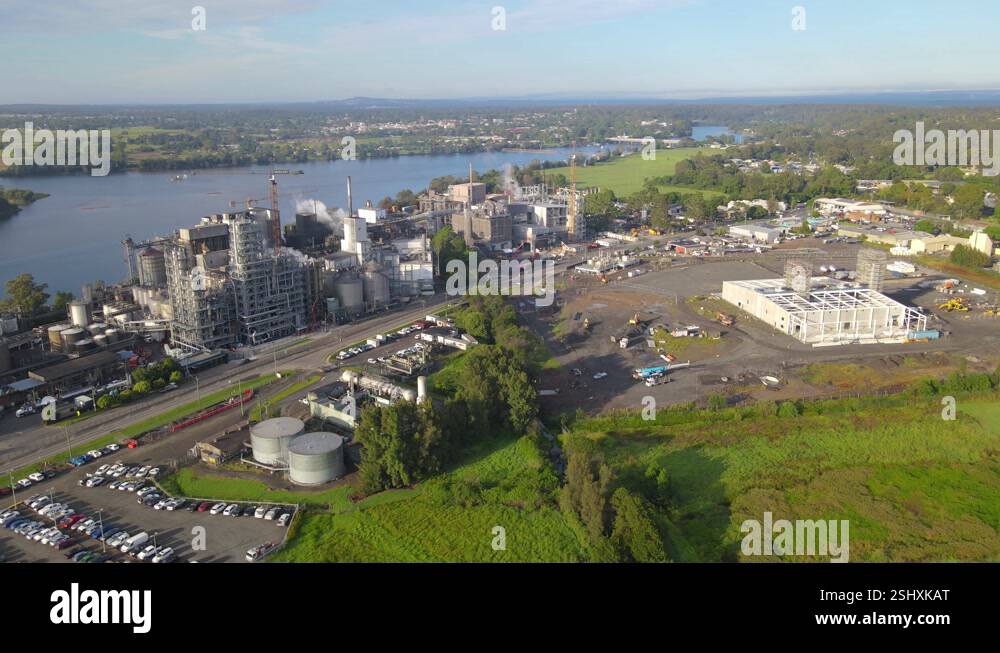 Aerial drone view of a large flour mill at Bomaderry in the Shoalhaven ...