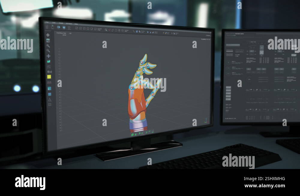 Electronics development program displaying the connected 3D robotic arm ...