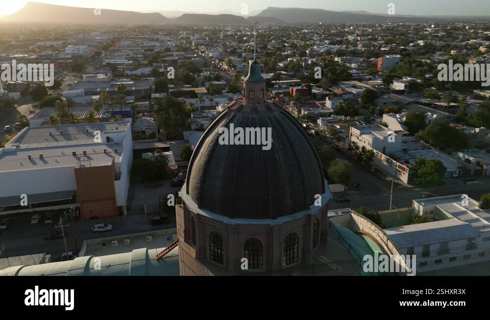 Aerial view around the dome and cross on the Sanctuary of Our Lady of ...