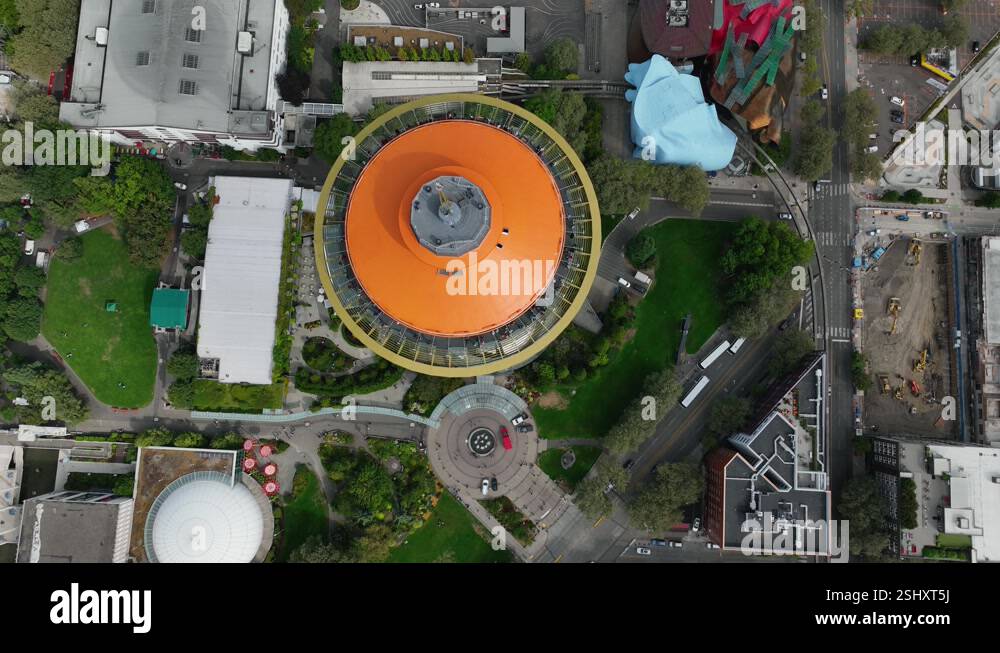 Rotating top down view of the Space Needle in Seattle's downtown Stock ...