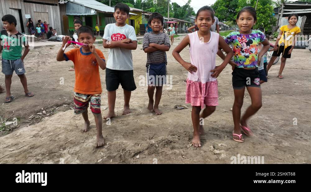 Playful native american children kid in the countryside, jungle ...