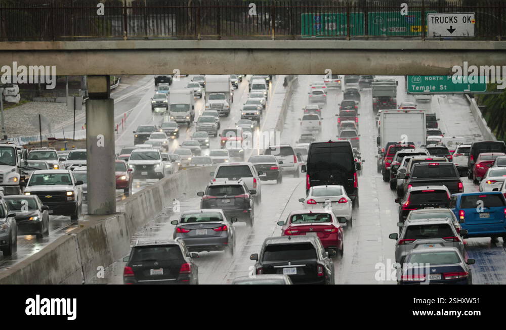 Heavy Traffic in the Rain in Los Angeles, Flooding Stock Video Footage ...