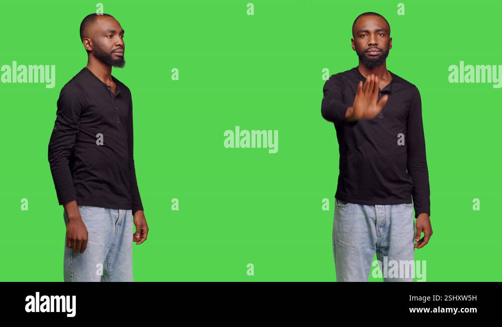 Negative adult showing no sign with palm on camera Stock Video Footage ...