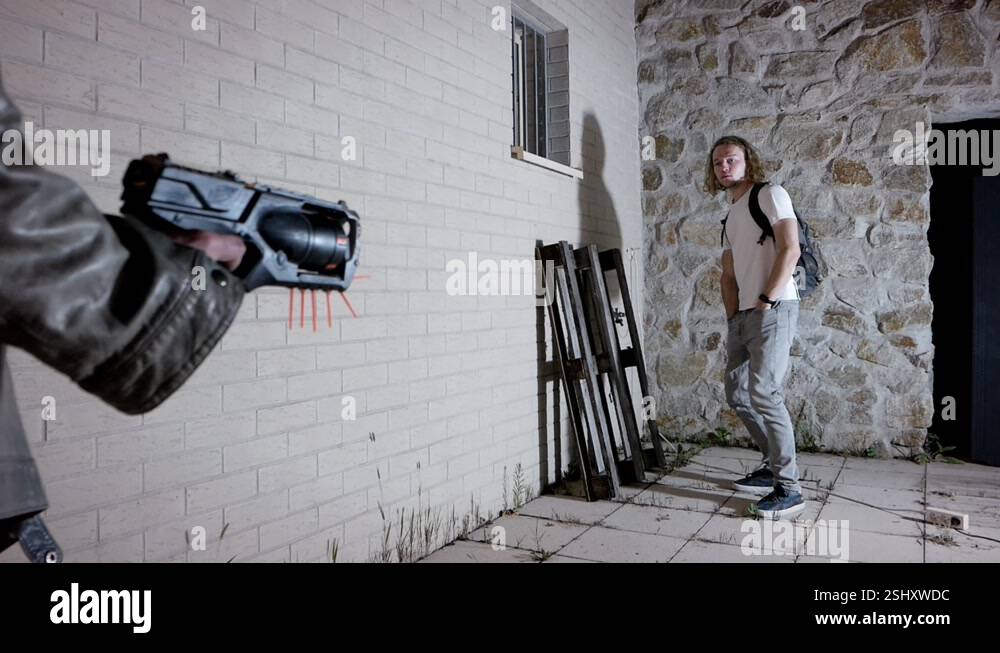 man getting mugged robbed in dark alley night but tricking robber and ...