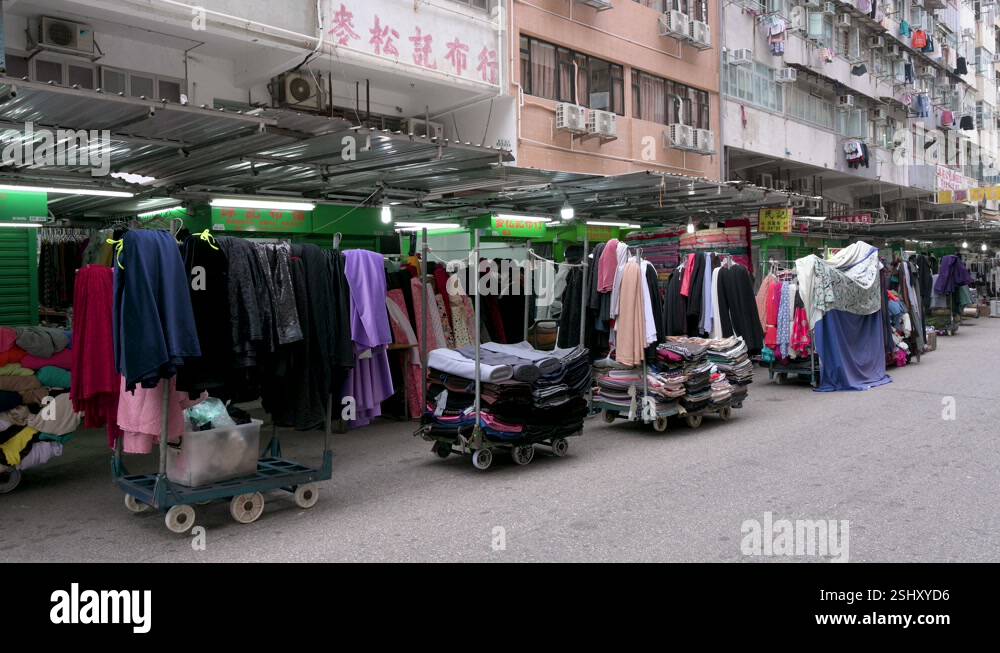 Textile stall street market seen in Hong Kong Stock Video Footage - Alamy
