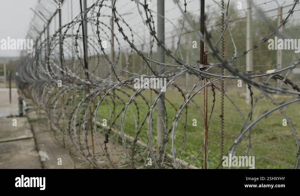 High Security Razor Wire Fence inside a Prison, Barbed Wire Metal Fence ...